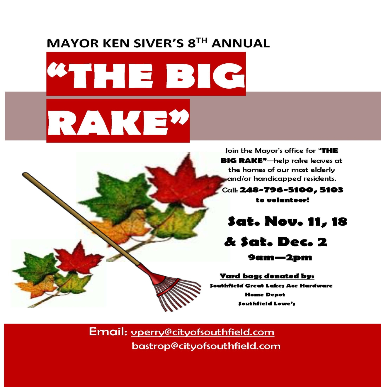 Volunteers Needed for the 8th Annual Mayor’s Big Rake | City of Southfield
